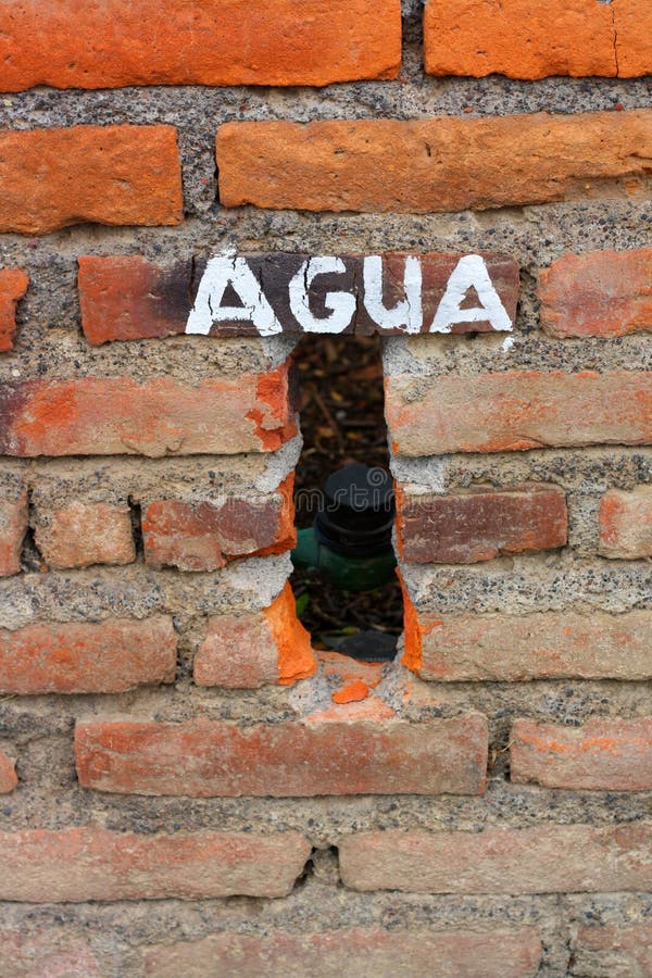 A Brick Wall with Agua Written on it Stock Image - Image of water, hole ...