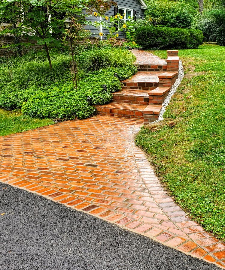 Brick Wall Along Brick Steps Solid Brick on Top Wrapped in Thin Brick ...