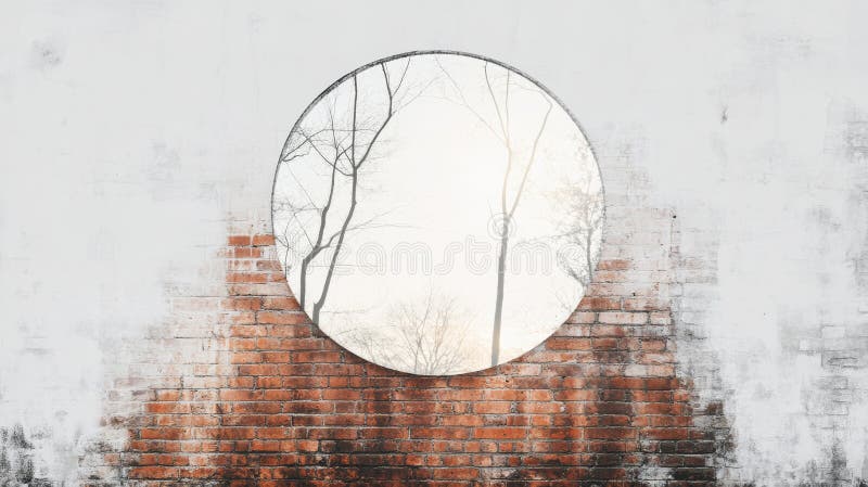 Brick Wall Aperture with Tree Reflections, Artistic Architectural ...