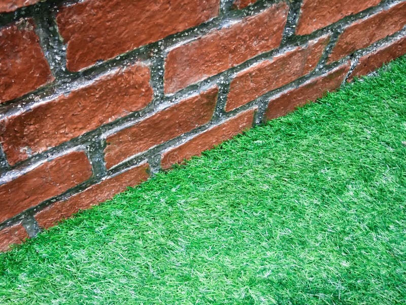 Brick Wall and Artificial Grass Stock Photo - Image of grassland ...
