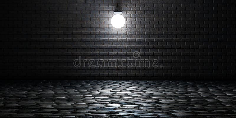 Brick Wall Background and Brick Floor Empty Scene with Lights at Night ...