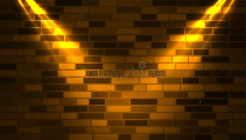 Brick Wall Background with Shiny Golden Spotlight Effect Stock Vector - Illustration of ...
