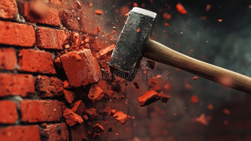 A Brick Wall is Being Hit with a Hammer. Generative AI. Stock ...