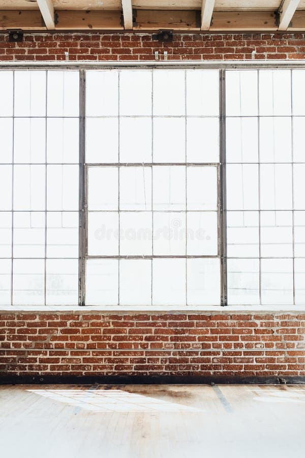 Brick Wall with Big Glass Window Interior Background Stock Image ...