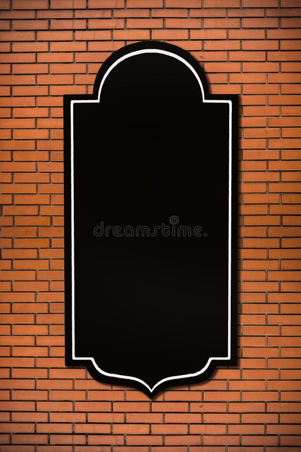 Brick Wall with a Blank Black Sign Stock Photo - Image of brick, wall ...