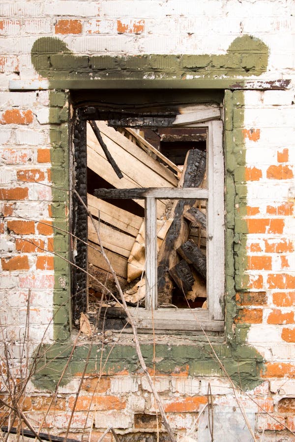Brick wall , broken window stock photo. Image of exterior - 58145920