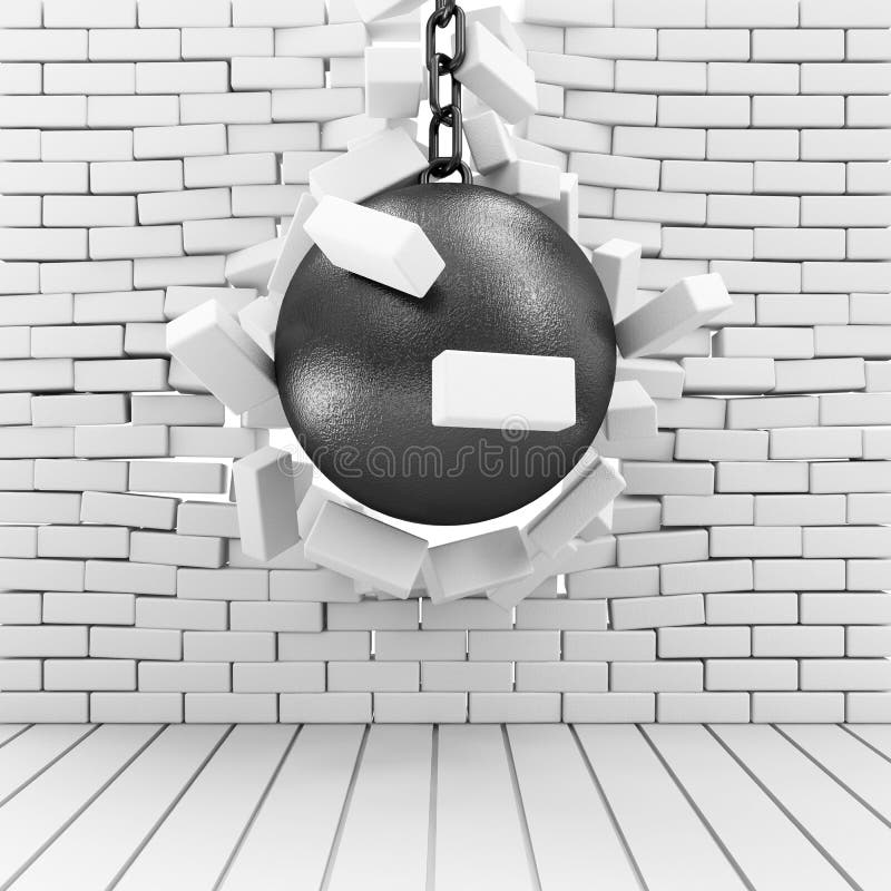 Brick Wall Broken by Wrecking Ball Stock Illustration - Illustration of ...