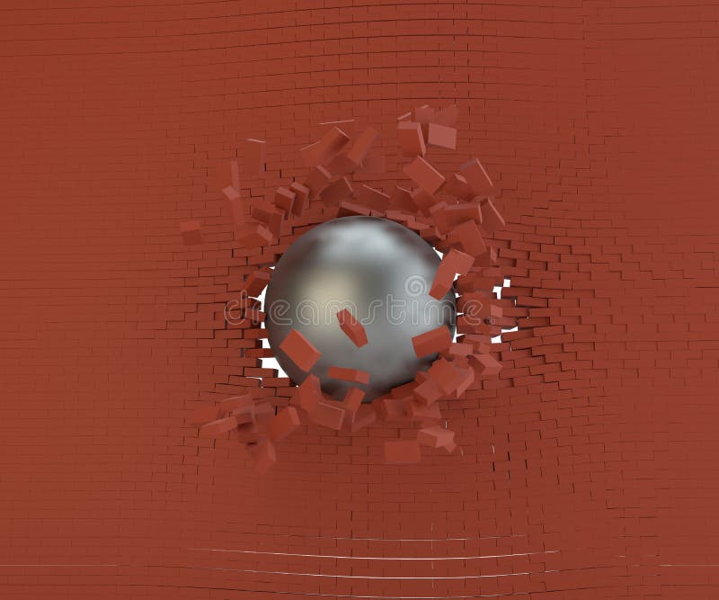 Brick Wall Broken by Wrecking Ball Stock Illustration - Illustration of ...
