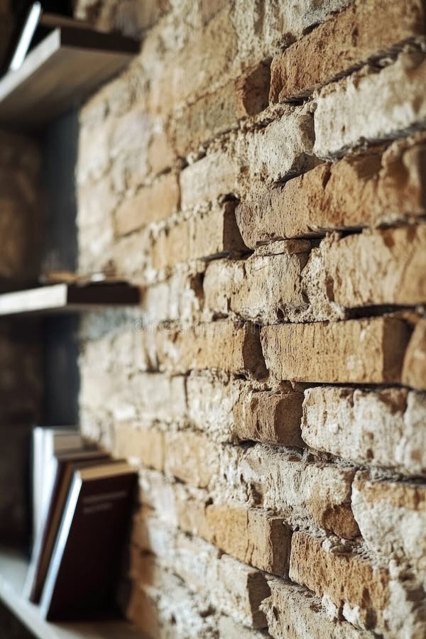A Brick Wall with a Built-in Bookshelf, Ideal for Home or Office Decor ...