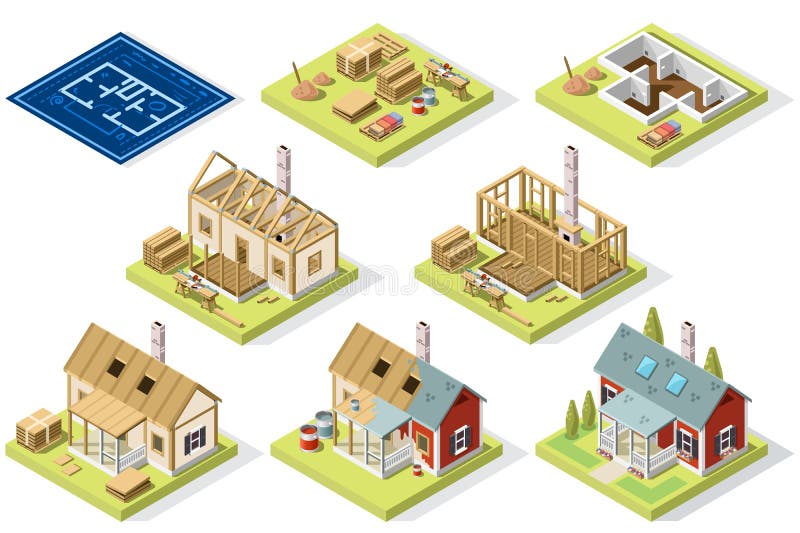 Set of Isometric Building in Spring Stock Vector - Illustration of ...