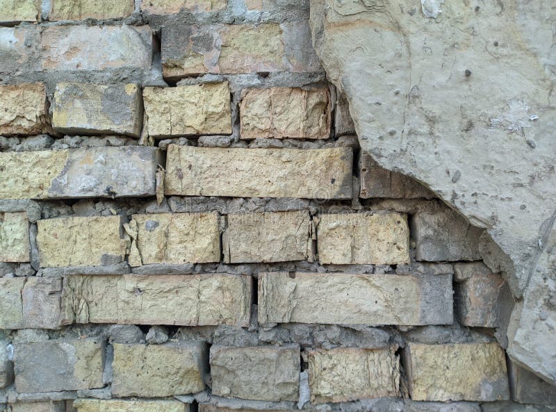 Brick Wall with Chipped Concrete Stock Image - Image of background ...