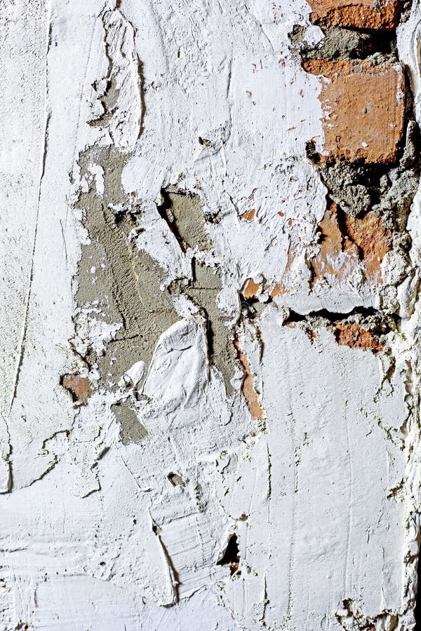 Brick Wall with Concrete and White Plaster, Vertical Stock Image ...