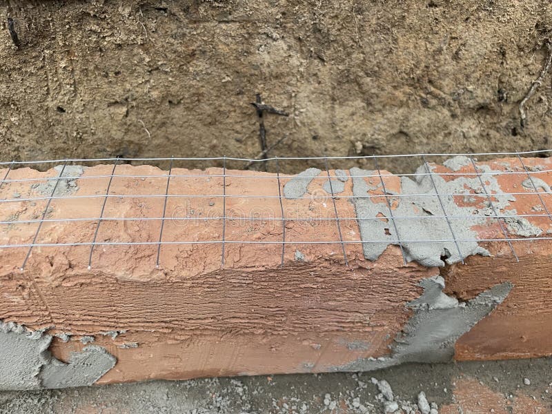 Brick Wall Construction with Horizontal Steel Reinforcement Stock Image ...