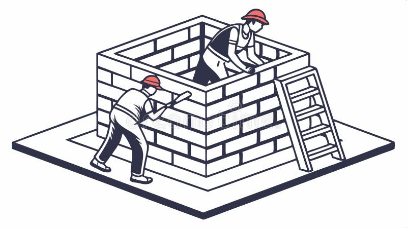 Brick Wall Construction Illustration, Building Process and Masonry Work ...