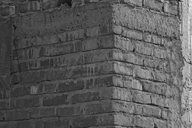 Brick Wall Construction View in Black and White Perspective Stock Image ...