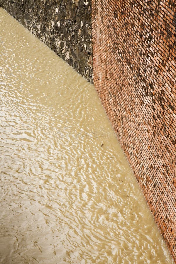 Brick Wall for Containing a Water Channel Stock Photo - Image of brick ...