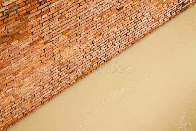 Brick Wall for Containing a Water Channel Stock Image - Image of ...