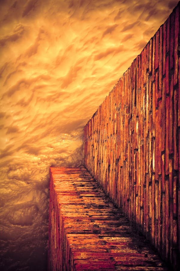 Brick Wall for Containing a Water Channel Stock Image - Image of flood ...