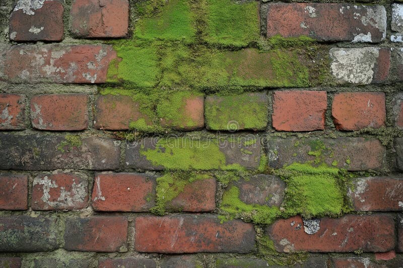 Brick Wall Covered Green Moss Lichen Urban Environment Stock Photos ...