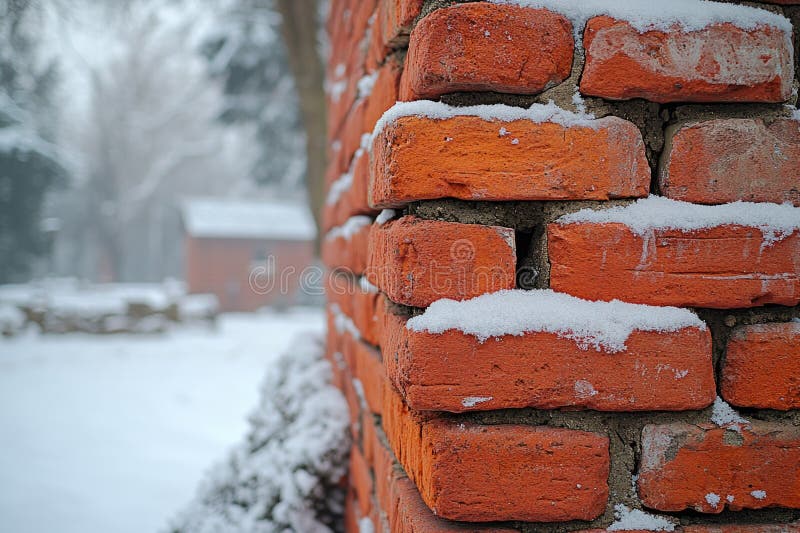 A Brick Wall Covered in Snow Stock Photo - Image of landscape, exterior ...
