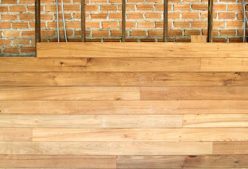 Brick Wall is Covered with Wood Panels is Under Construction Stock ...