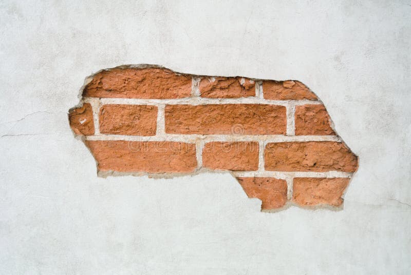 Brick Wall with Cracked Plaster Background Stock Image - Image of ...