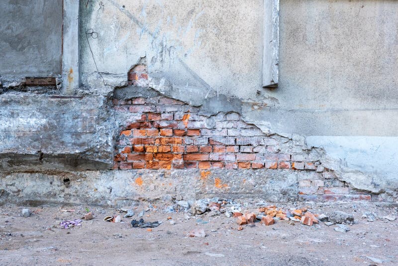 Brick Wall with Crumbling Plaster Stock Photo - Image of construction ...