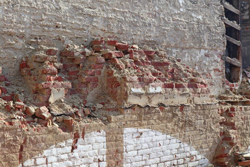 Brick Wall of a Demolished Old Building Stock Image - Image of broken ...
