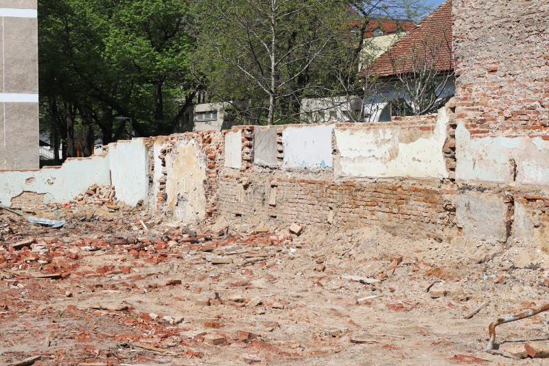 Brick Wall after Demolition of an Old Building Stock Image - Image of ...