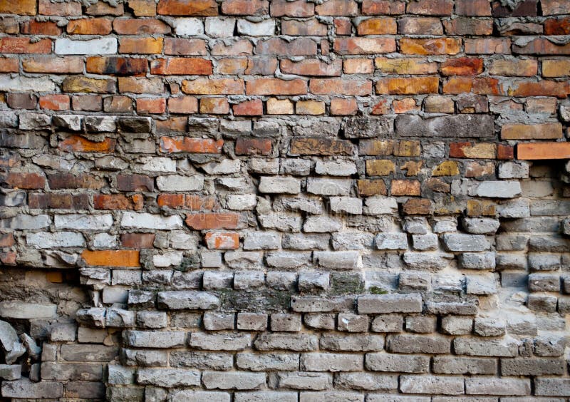 Brick Wall Broken Multicolored Retro Old Ripped Stone Wall Stock ...