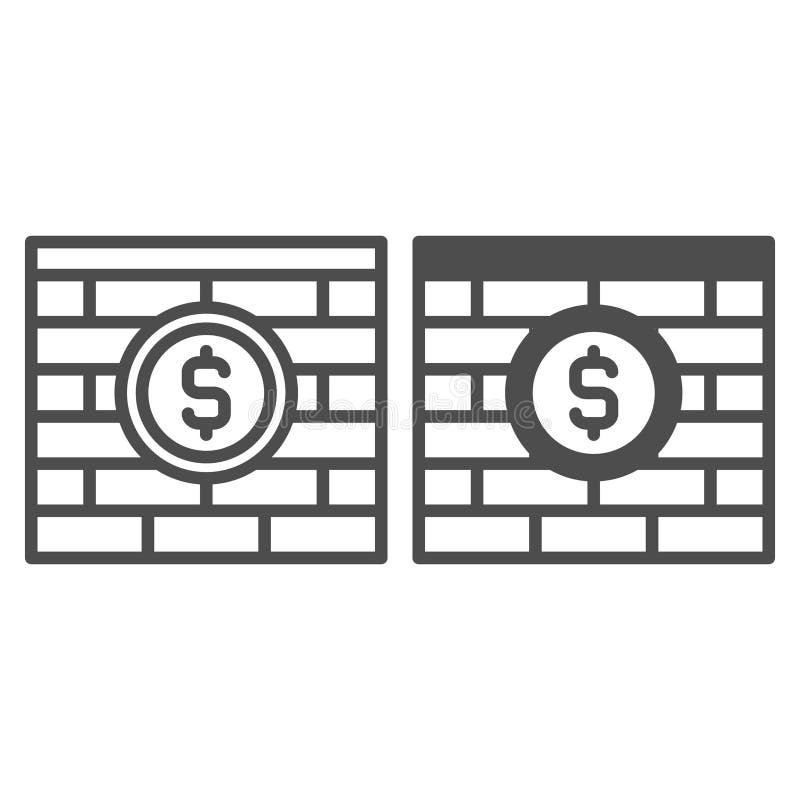Brick Wall with Dollar Coin Line and Solid Icon, World Sanctions ...