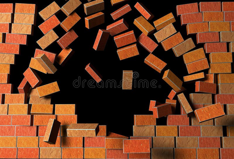 Brick Wall Explodes On Black Background Stock Illustration ...