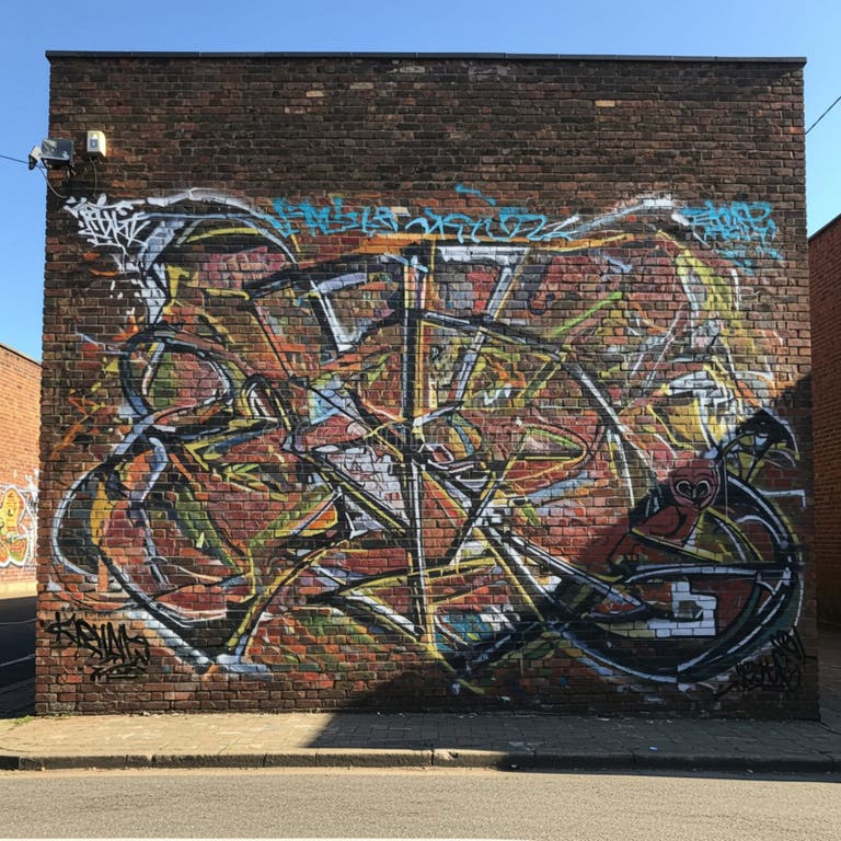 A Brick Wall Features a Complex Graffiti Mural Composed of Intertwined ...