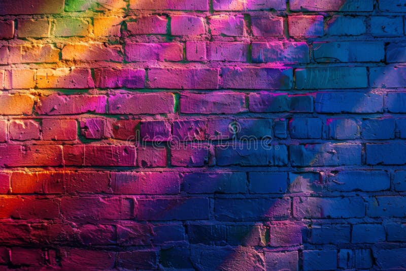 Neon Rainbow Painting on Brick Wall. Generative AI Stock Illustration ...