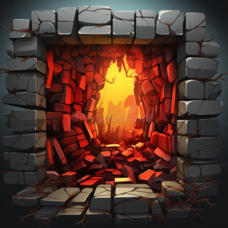 A Brick Wall with a Fire Coming Out of it Stock Illustration ...