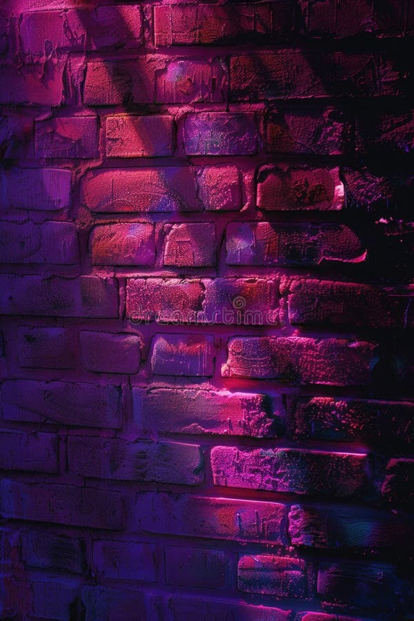 A Brick Wall with a Glowing Neon Light Installation Stock Photo - Image ...