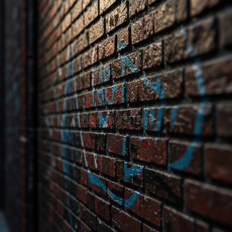 Brick Wall with Graffiti Featuring Blue and Red Spray-painted Shapes ...