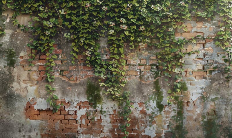 Brick Wall with Green Leaves Stock Image - Image of wallpaper, vine ...