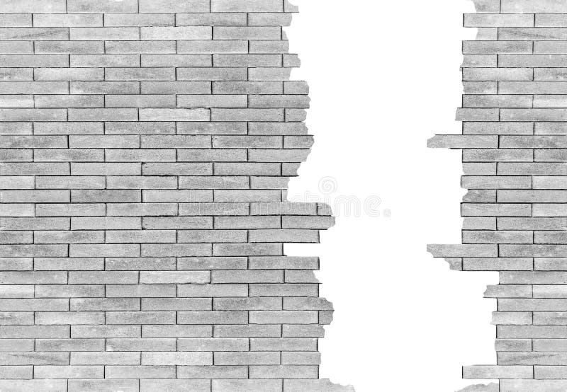 Brick Wall with Hole Isolated on White Background. Stock Photo - Image ...