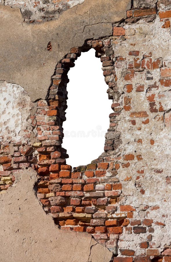Brick Wall with a Hole. Texture of Old Broken Rough Brickwork with ...