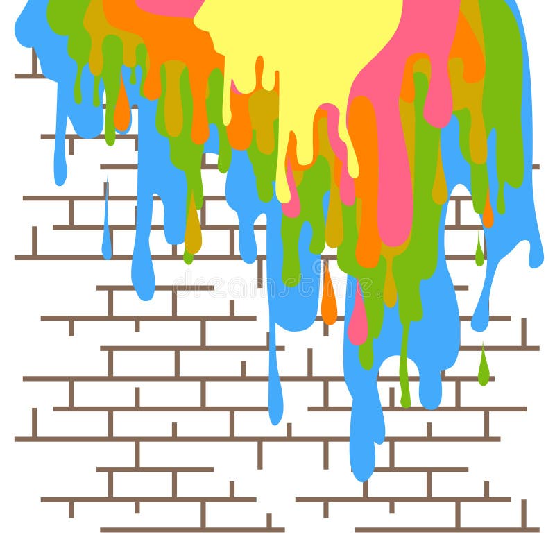 Brick Wall of a House with Colorful Dripping Paint. Brick Texture Stock ...