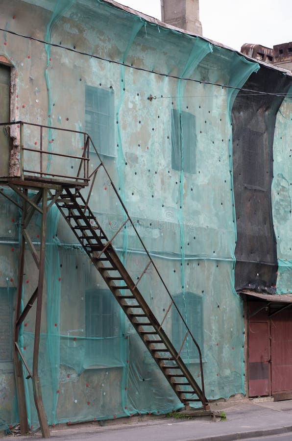 Brick Wall House Covered Green Facade Mesh Stock Image - Image of ...