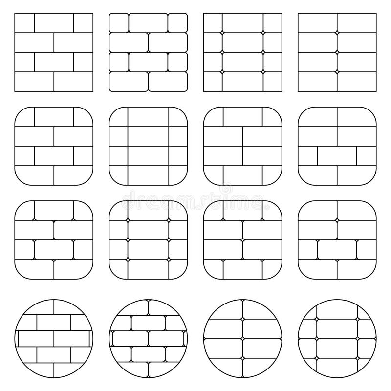 Brick Wall Icons. Set of Transparent Outline Editable Vector ...