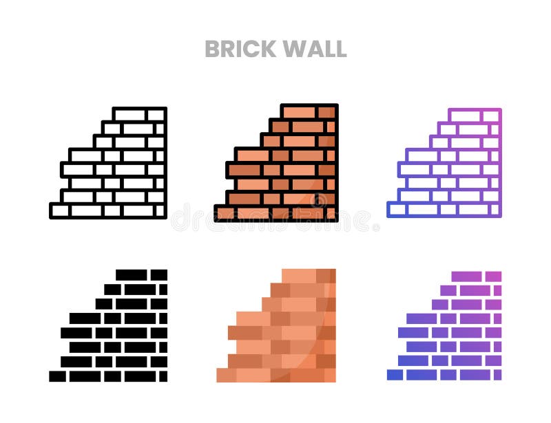 Brick Wall Icons Set with Different Styles. Stock Vector - Illustration ...