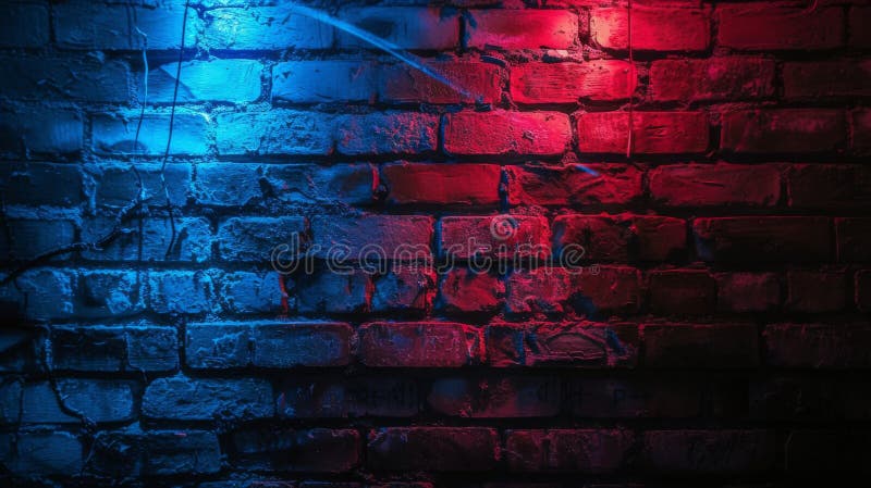 Brick Wall Illuminated by Blue and Red Lights Stock Photo - Image of ...