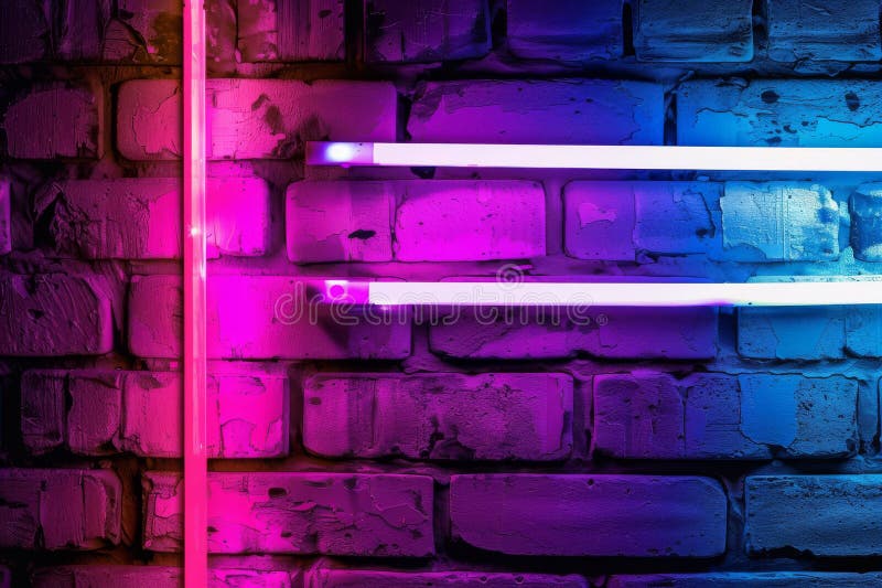 Neon Light Rays on Brick Wall. Generative AI Stock Illustration ...