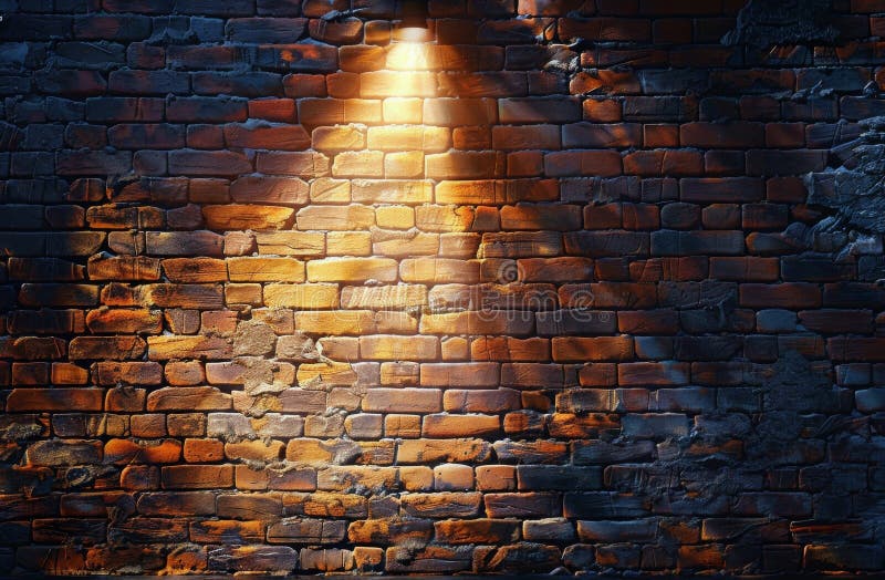 Brick Wall Illuminated by Spotlight in the Night Stock Image - Image of ...