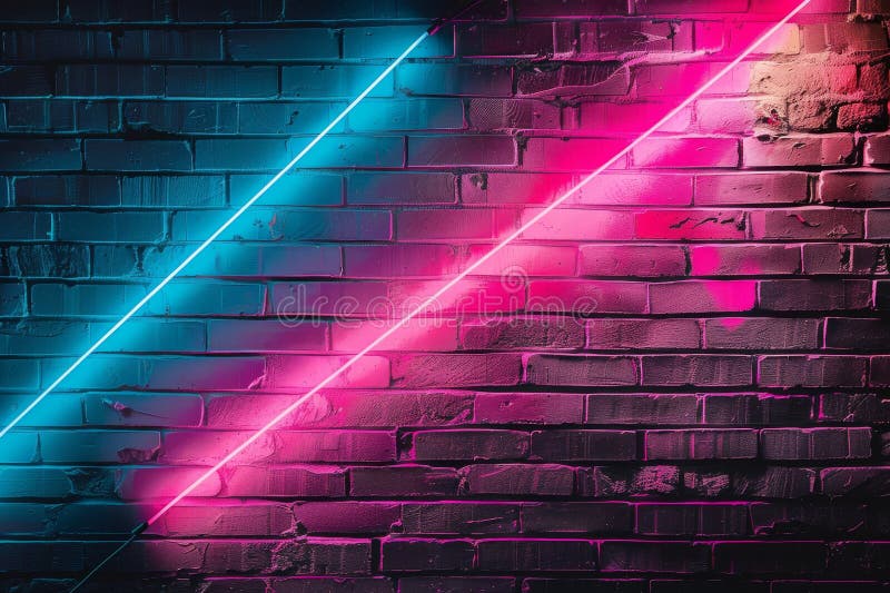 Vibrant Neon Light Rays on Brick Wall. Generative AI Stock Illustration ...