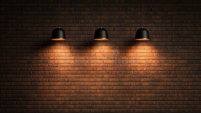 Brick Wall Illumination: 3D Render of Lamps Casting Warm Light on ...