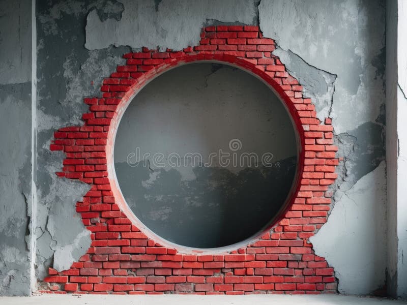 Brick Wall Large Hole Center Bricks Red Stock Photos - Free & Royalty ...